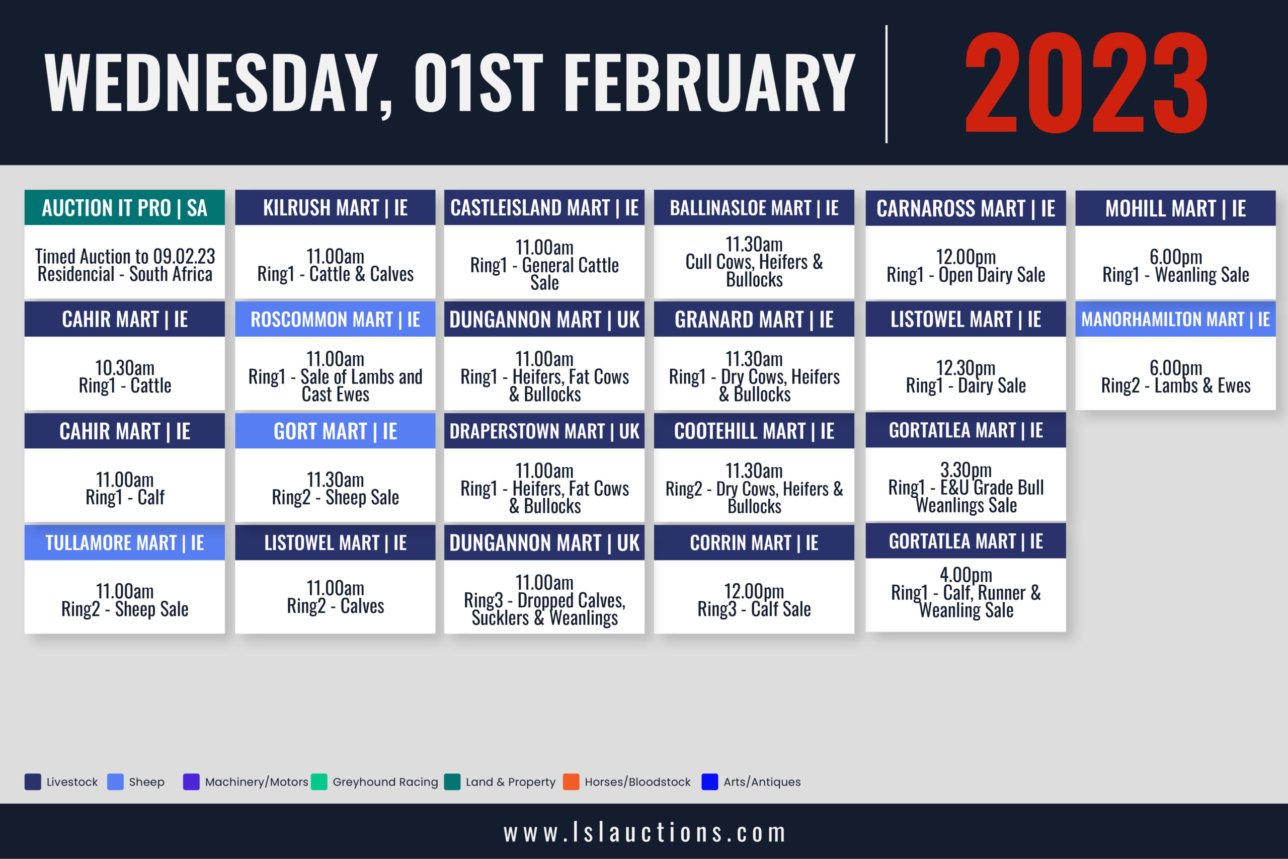 Online Auctions – Wednesday’s Calendar 01/02/2023 - LSL Auctions News