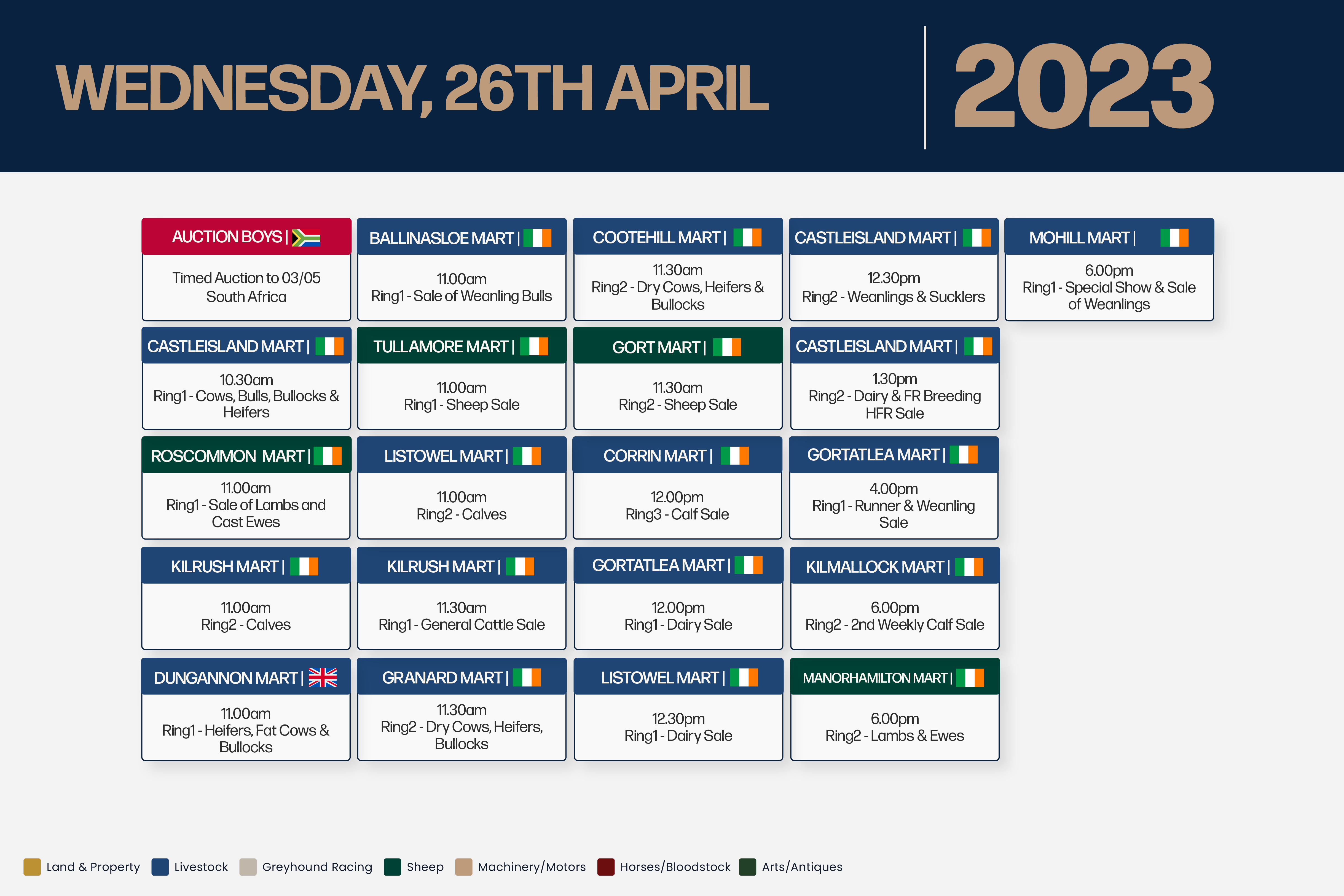 Online Auctions – Wednesday’s Calendar 26/04/2023 - LSL Auctions News